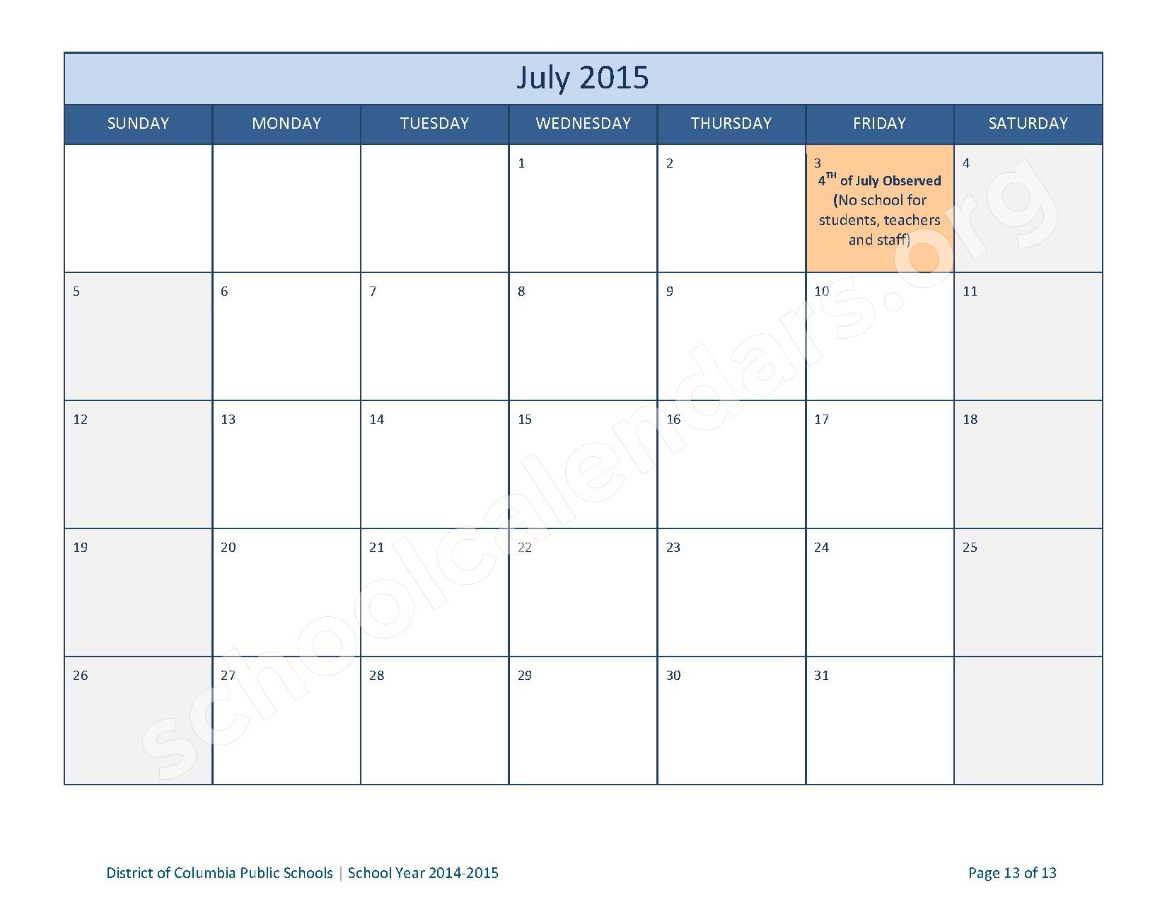 2014 - 2015 Monthly School Calendar – Calendar Detail | SchoolCalendars.org