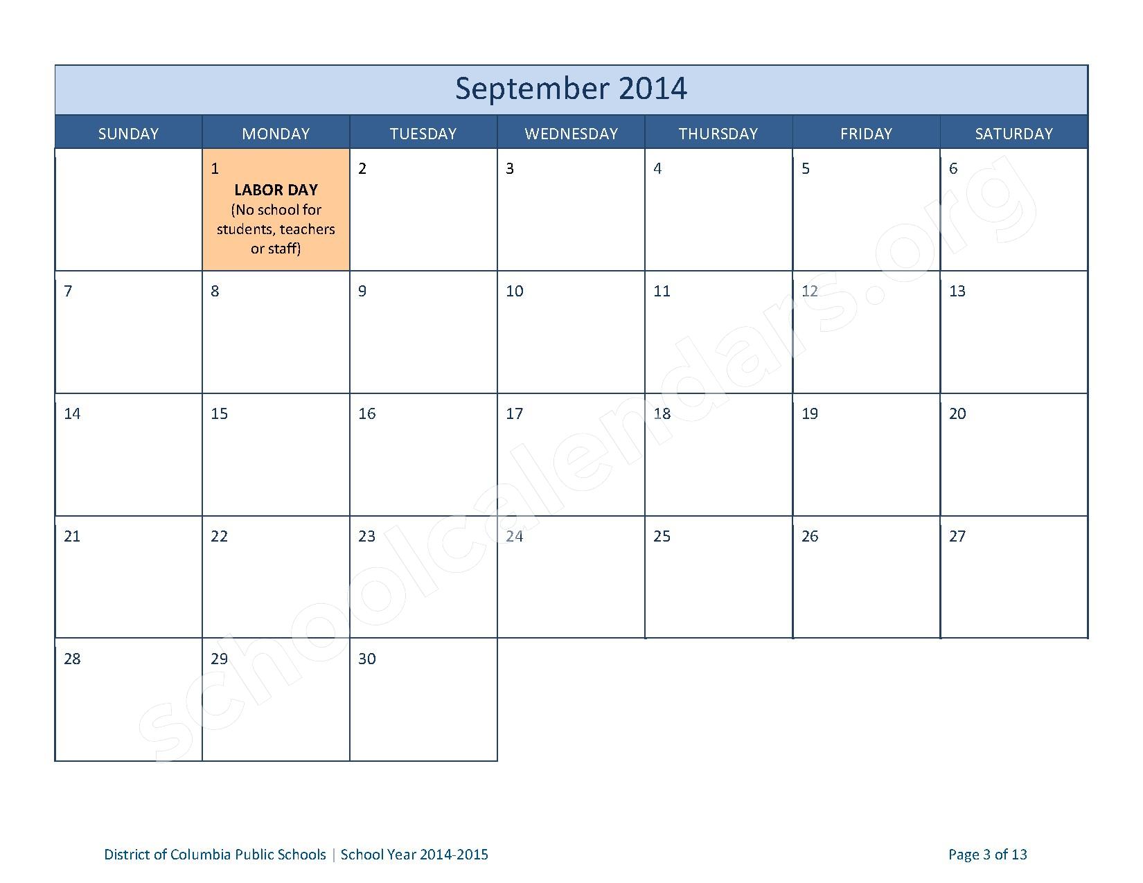 2014 - 2015 Monthly School Calendar – Calendar Detail | SchoolCalendars.org