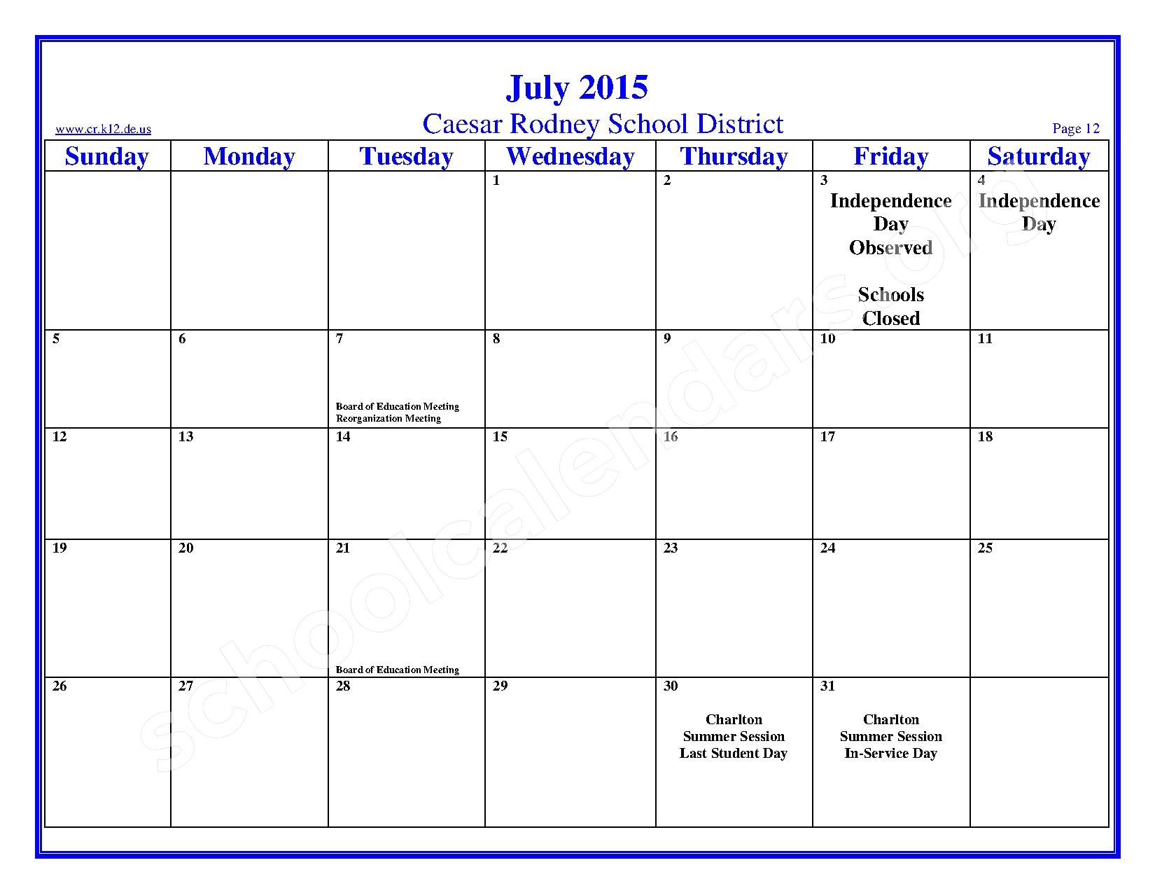 2014 - 2015 Monthly School Calendar – Calendar Detail | SchoolCalendars.org