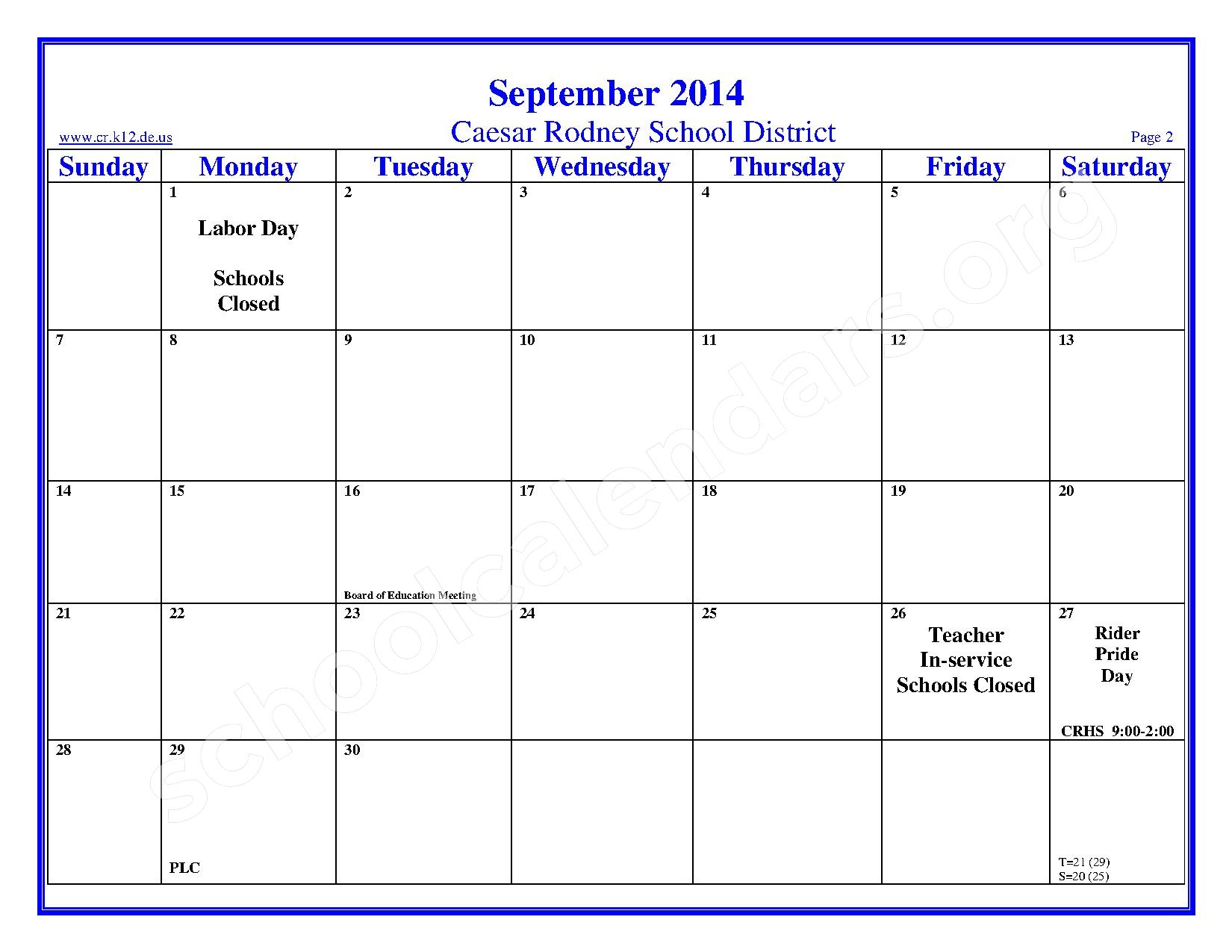 2014 - 2015 Monthly School Calendar – Calendar Detail | SchoolCalendars.org
