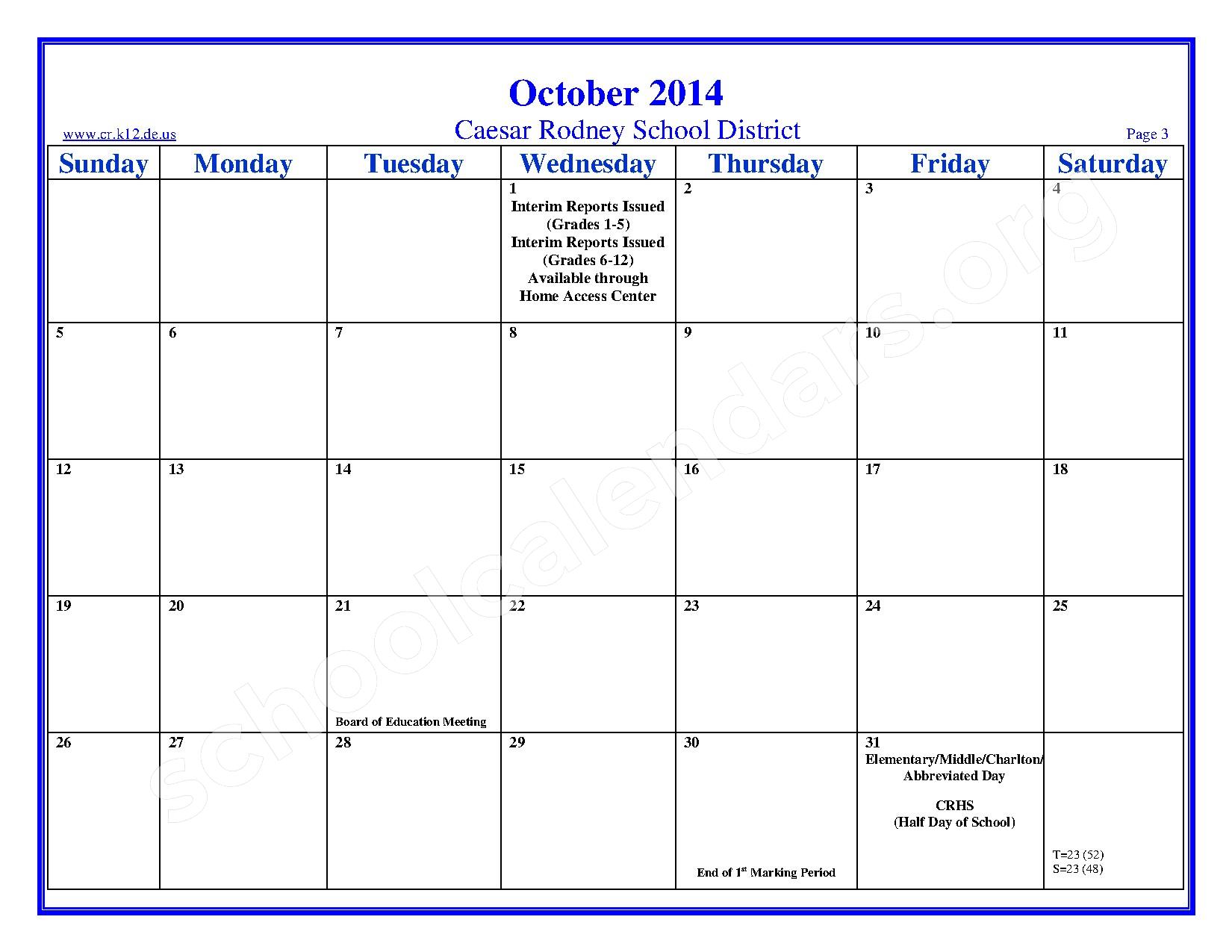 2014 - 2015 Monthly School Calendar – Calendar Detail | SchoolCalendars.org