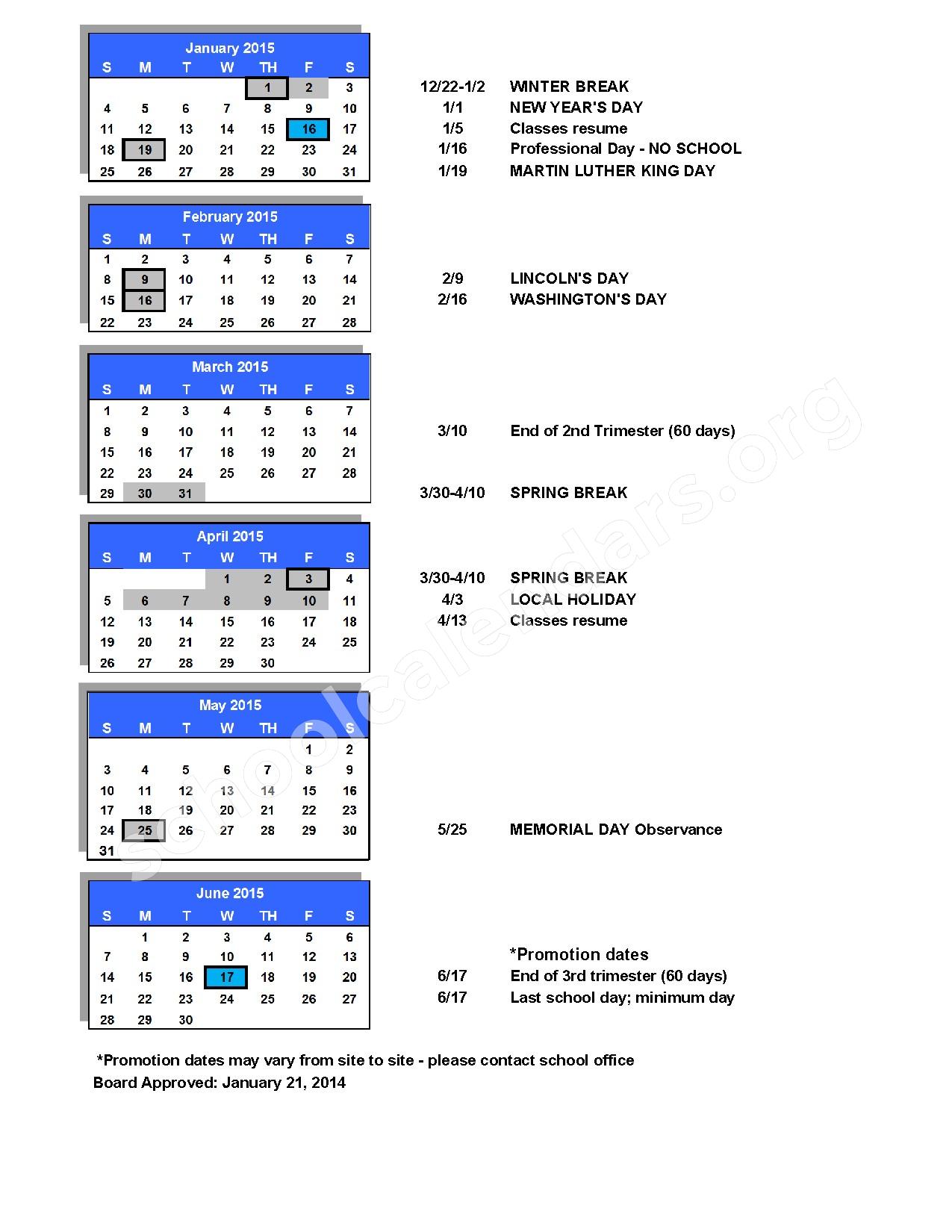 2014 - 2015 Student Calendar – Calendar Detail | SchoolCalendars.org