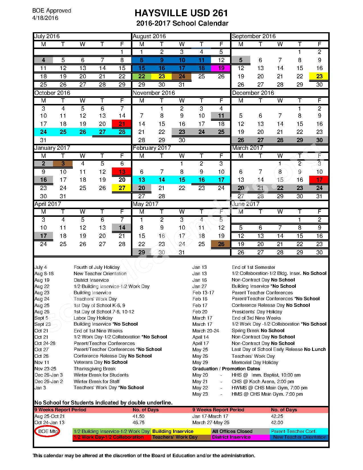 2016 2017 District Calendar Haysville Unified School District 261 2016 2017 District Calendar Haysville Unified School District 261