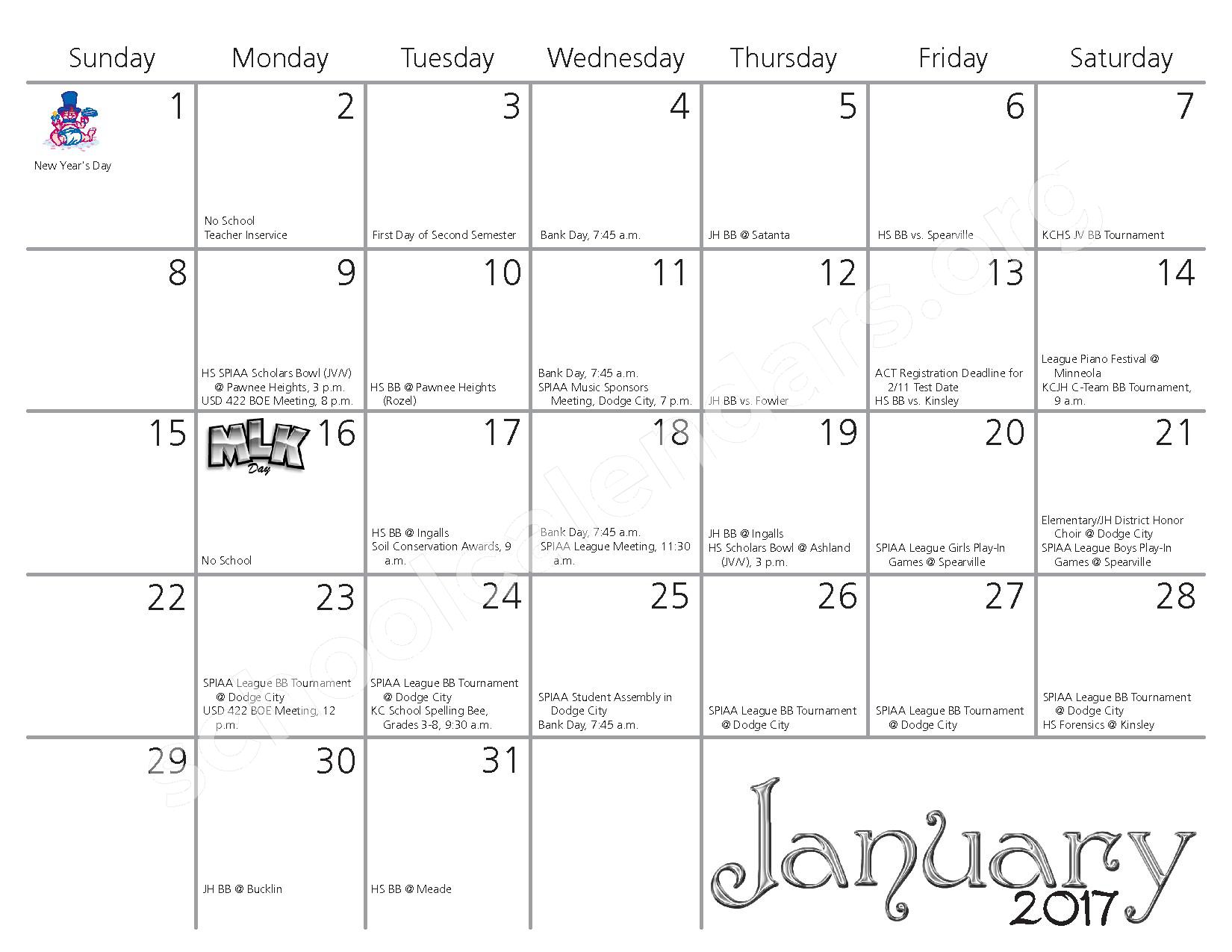 2016 2017 School Calendar Kiowa County Schools USD 422 Greensburg KS